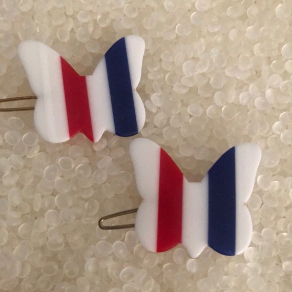 vintage barrette , red white and blue butterflies , … - Gem