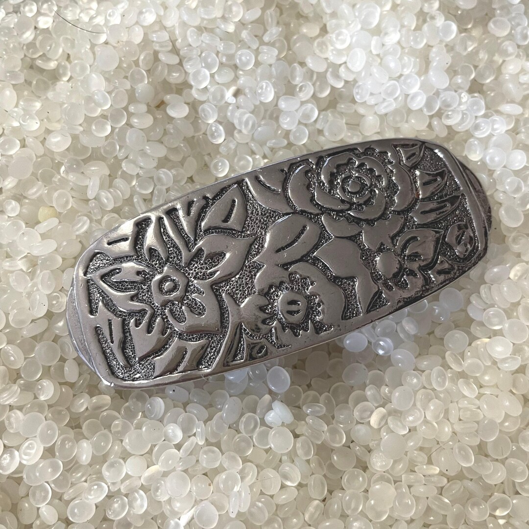 Wonderful Vintage Barrette, Silver Tone Barrette, Pressed Roses ...