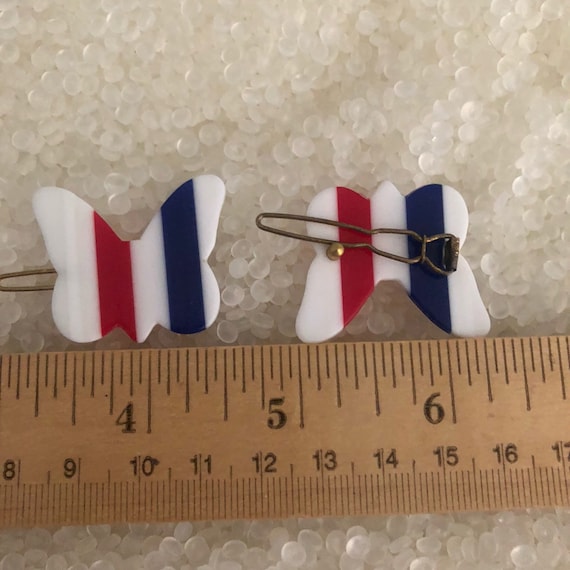 vintage barrette , red white and blue butterflies , … - Gem