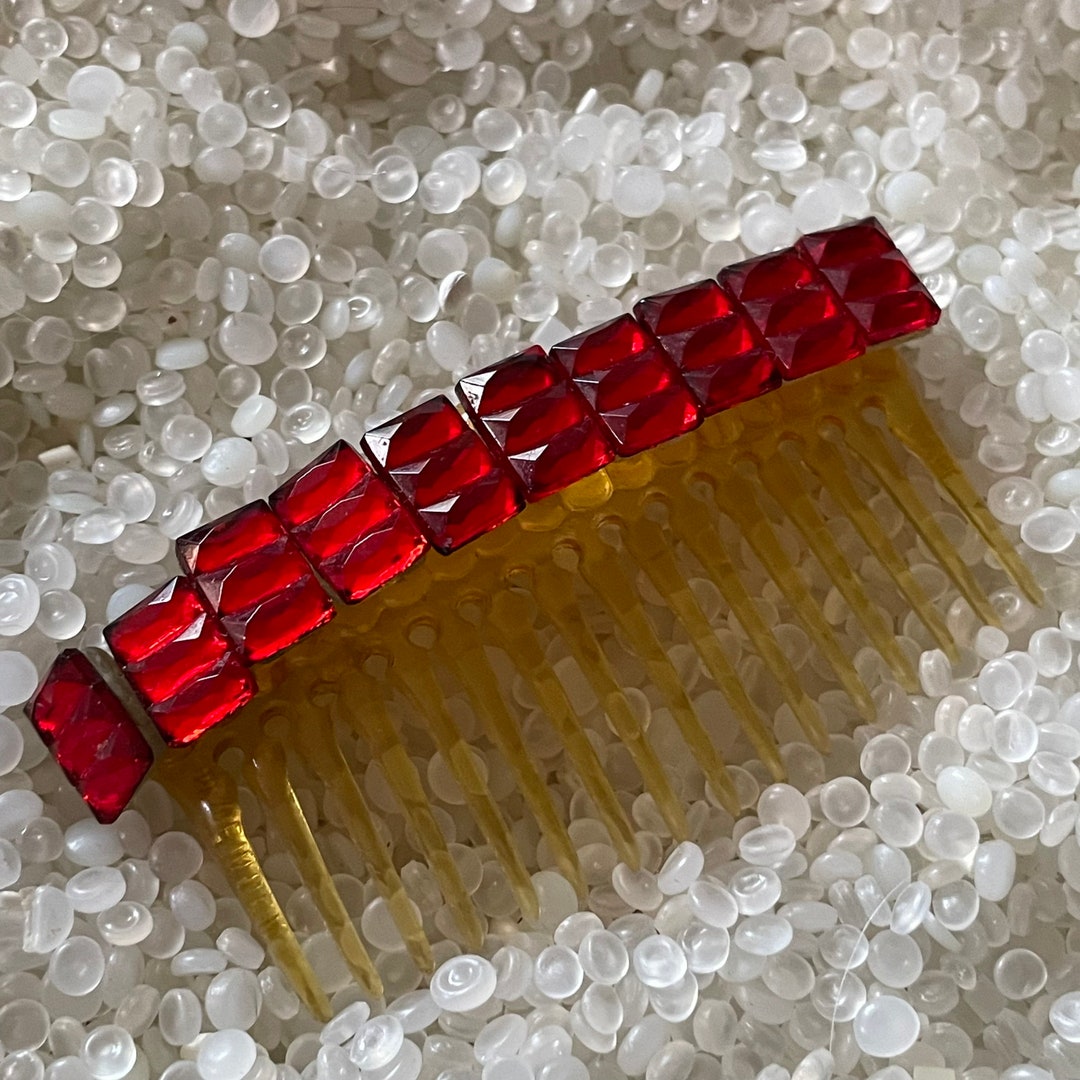 Vintage Hair Comb, 1940, 1950, Hair Comb, Large Red Stones Faux Stone ...