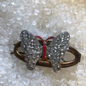 Vintage Barrette, Brass Oval, Red and Silver Butterfly, - Etsy