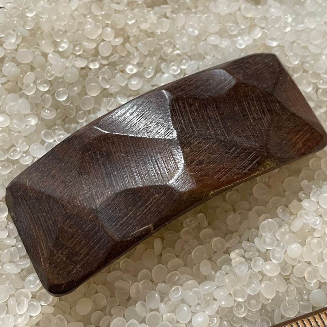 Wood Barrette, Chunky Wood Barrette, Dark Wood, Vintage 1970s Barrette ...