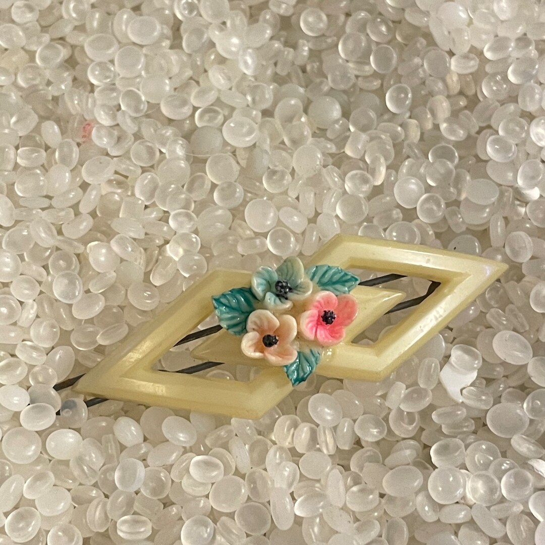 Vintage Hair Barrette, Soft Yellow Barrette With Posies, Flower ...
