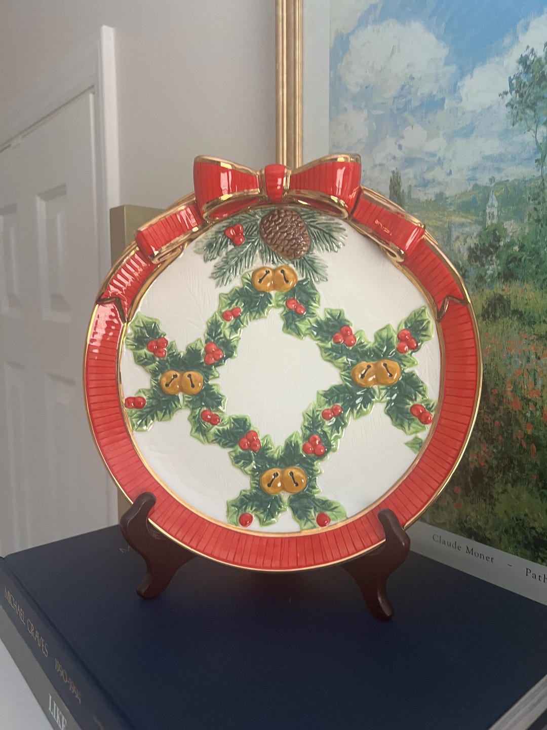 Vintage Christmas Bow Plate With Gold Rim Decor - Etsy