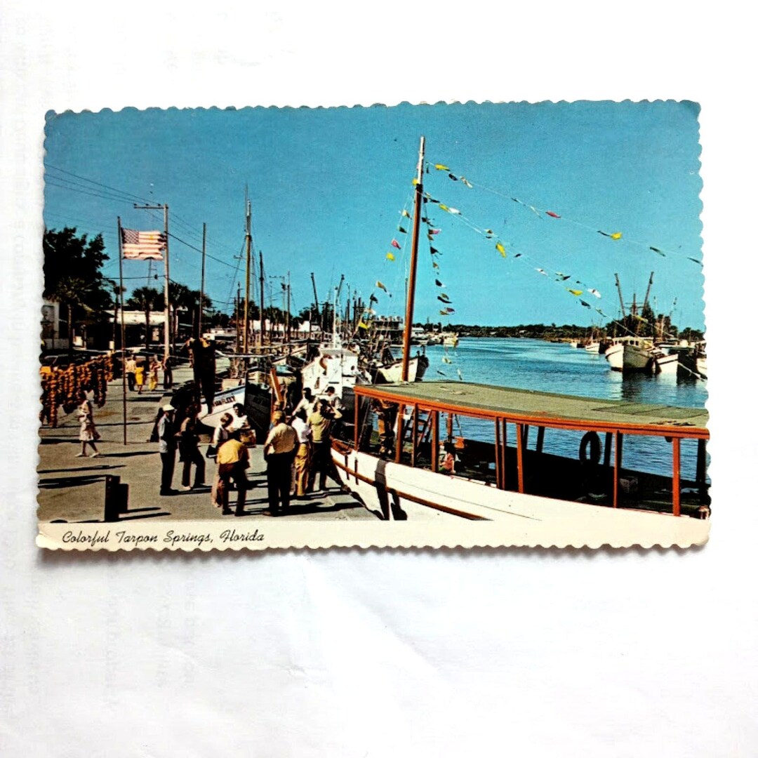 Sponge Fleet Docks Postcard Anclote River Tarpon Springs FL 1975 - Etsy