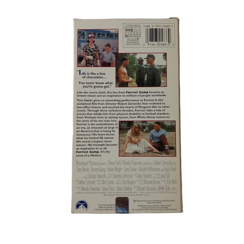 Forrest Gump VHS 1995 Movie Tom Hanks Paramount Rated PG-13 - Etsy