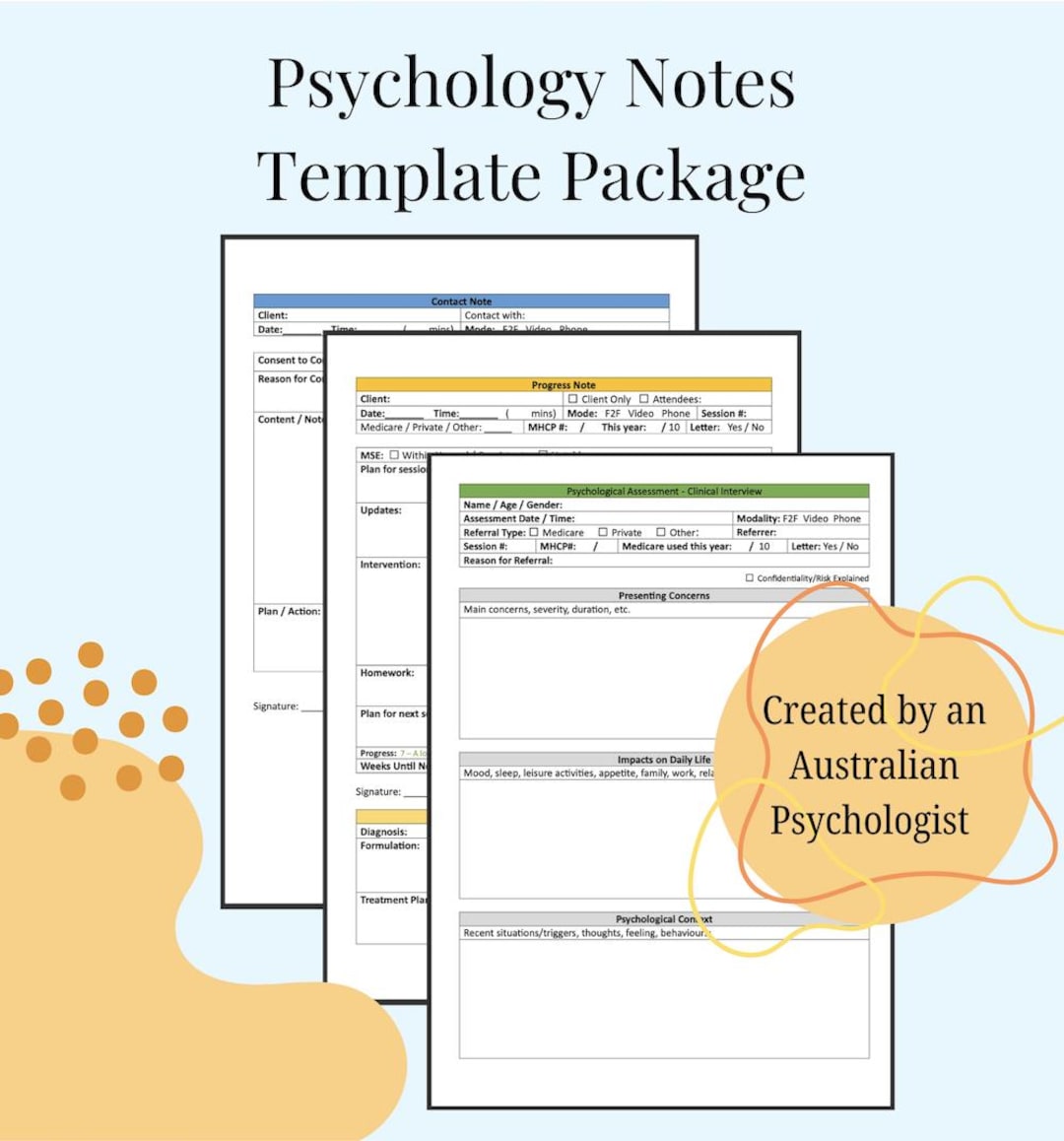 Psychologist Notes Template Package - Australian Edition - Etsy