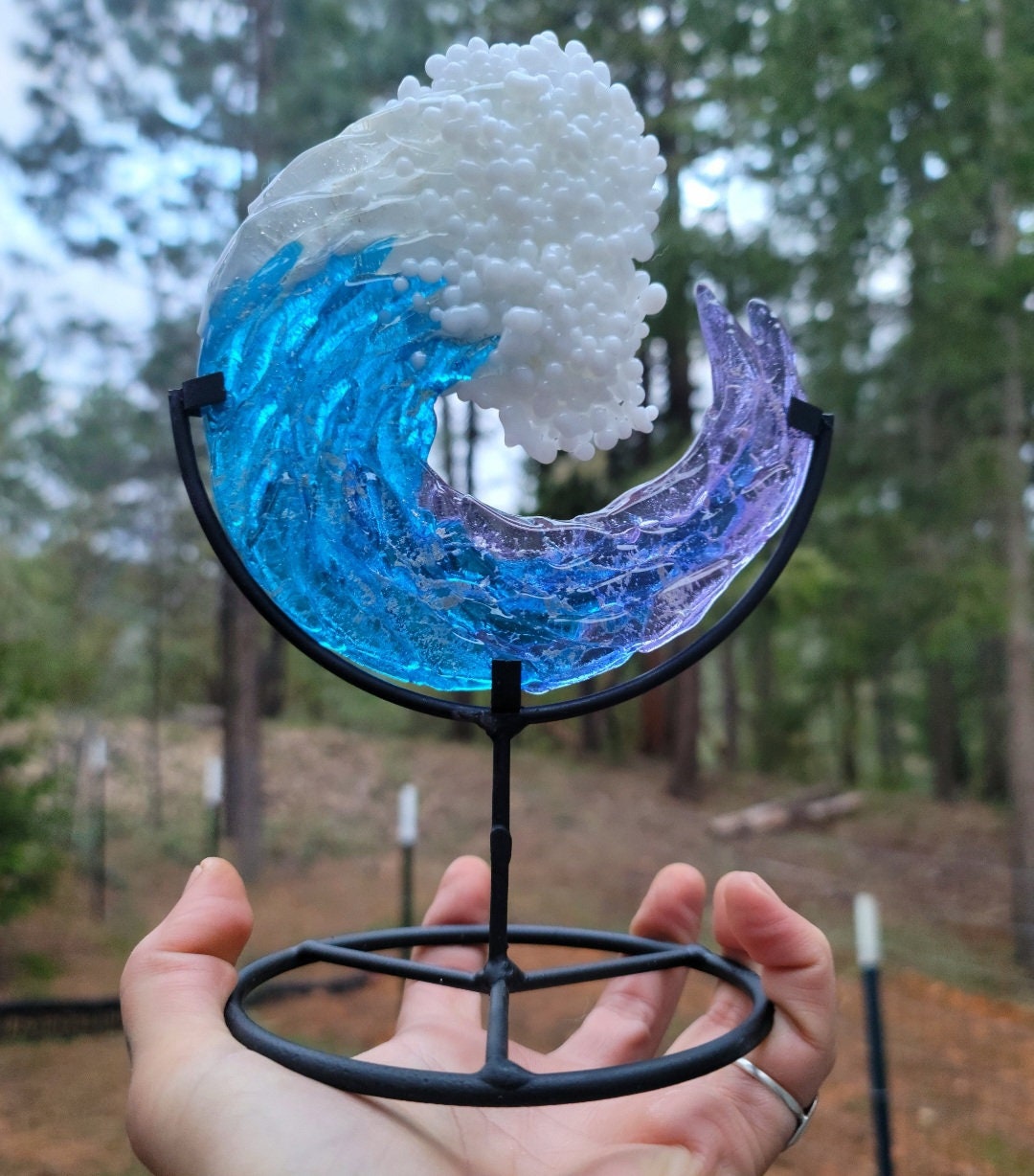 3D Ocean Wave Ashes Infused Glass Cremation Memorial Art Sculpture Urn ...