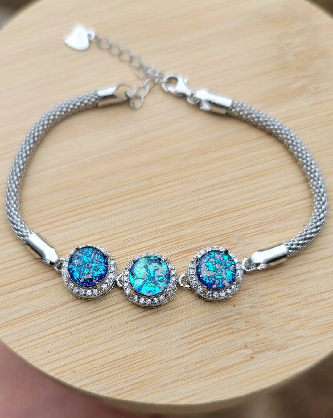 NEW 3 Stone Cremation Ashes Infused Glass Bracelets Italian Sterling ...
