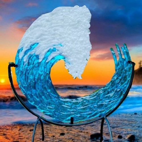 3D Ocean Wave 12 Inch Cremation Ashes Infused Glass Memorial - Etsy