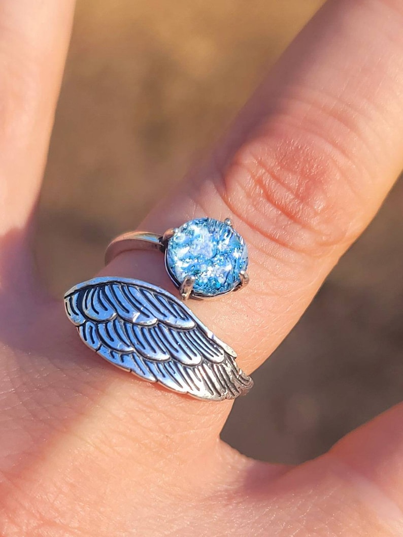 NEW Angel Wing Cremation Ring for Ashes Infused Glass Sterling - Etsy