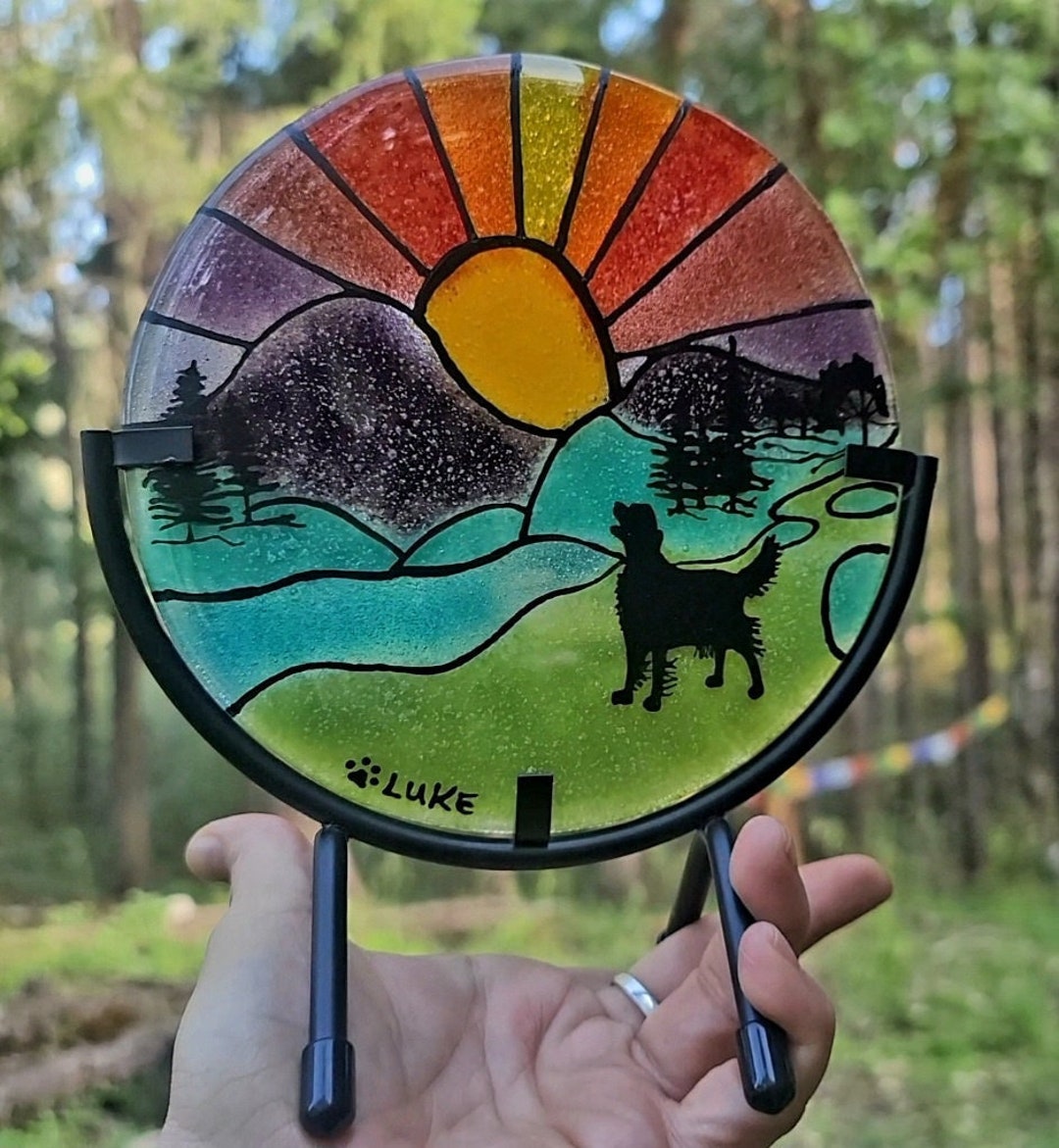 Rainbow Bridge Sunset Cremation Ashes Infused Glass Memorial Custom Pet ...