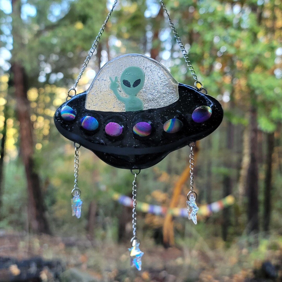 Alien Spaceship Sun Catchers Handmade Stars Cremation Ashes in Glass ...
