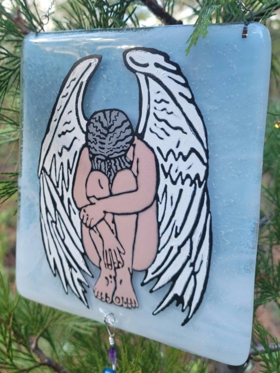 Weeping Angel Cremation Urn Suncatcher Ashes in Glass Large 8x7 With 12 ...
