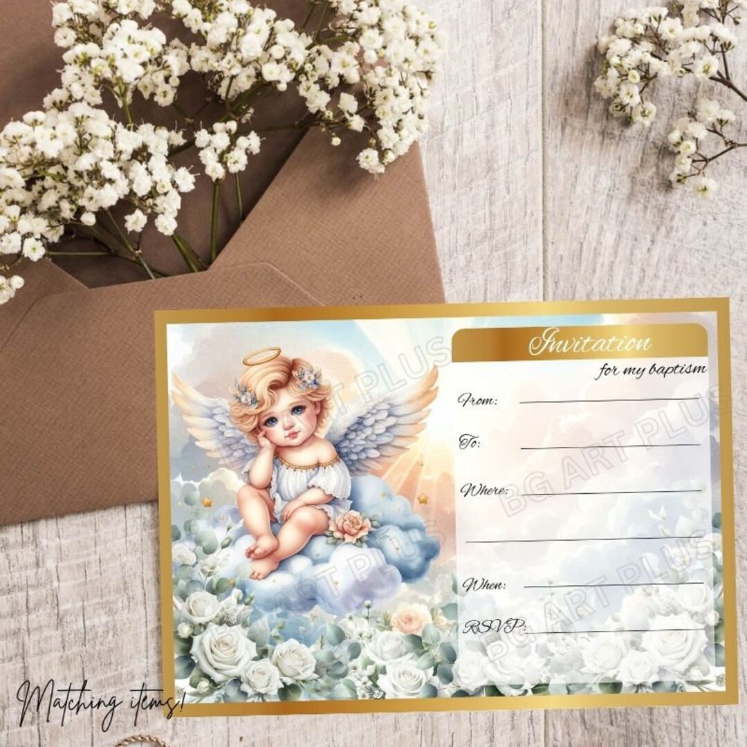 Editable Cute Angel Baptism Invitation / Girl Invite Baptism Party ...