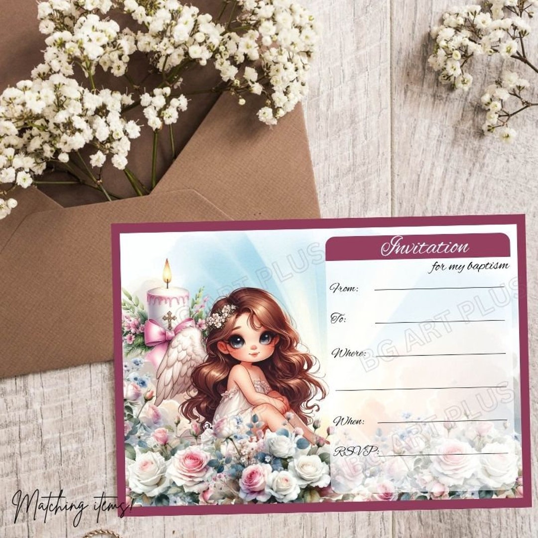 Editable Cute Angel Baptism Invitation / Girl Invite Baptism Party ...