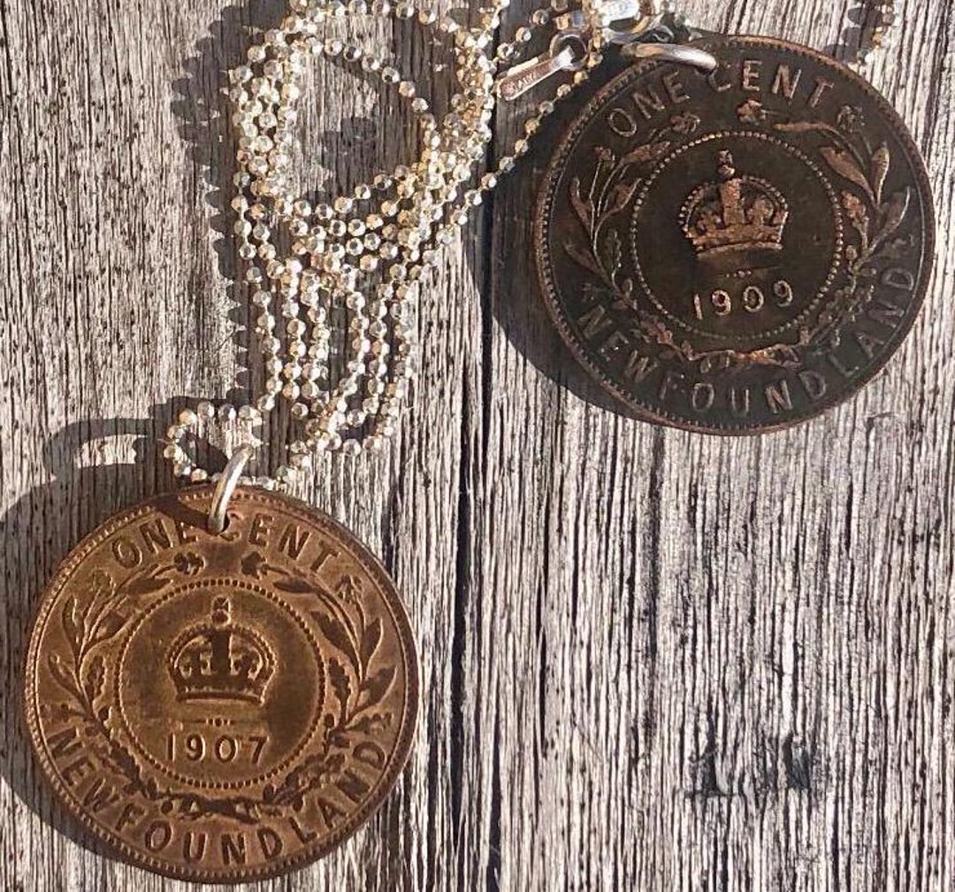 1907 & 1909 Antique Copper COIN Pendant, One Cent King Edward VII ...