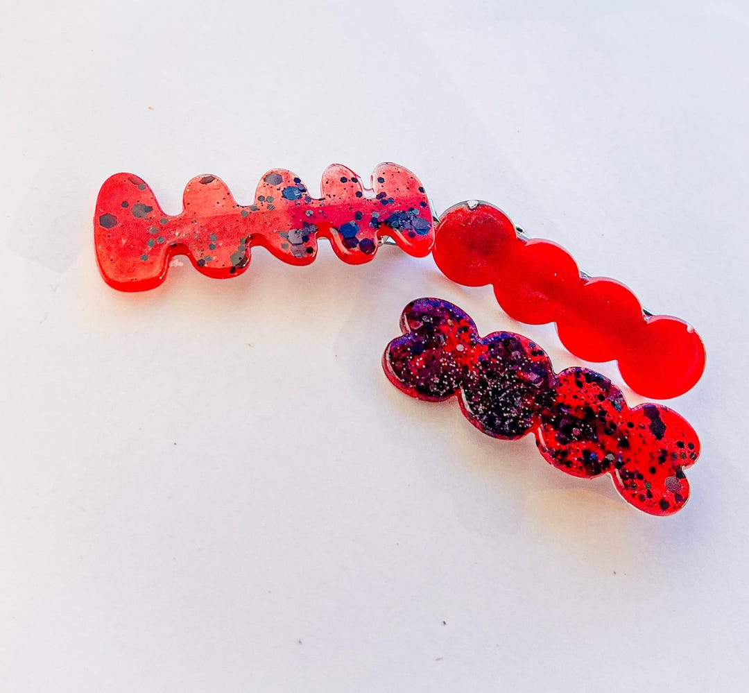 Red Hair Clips and Black Glitter Set of 3 - Etsy