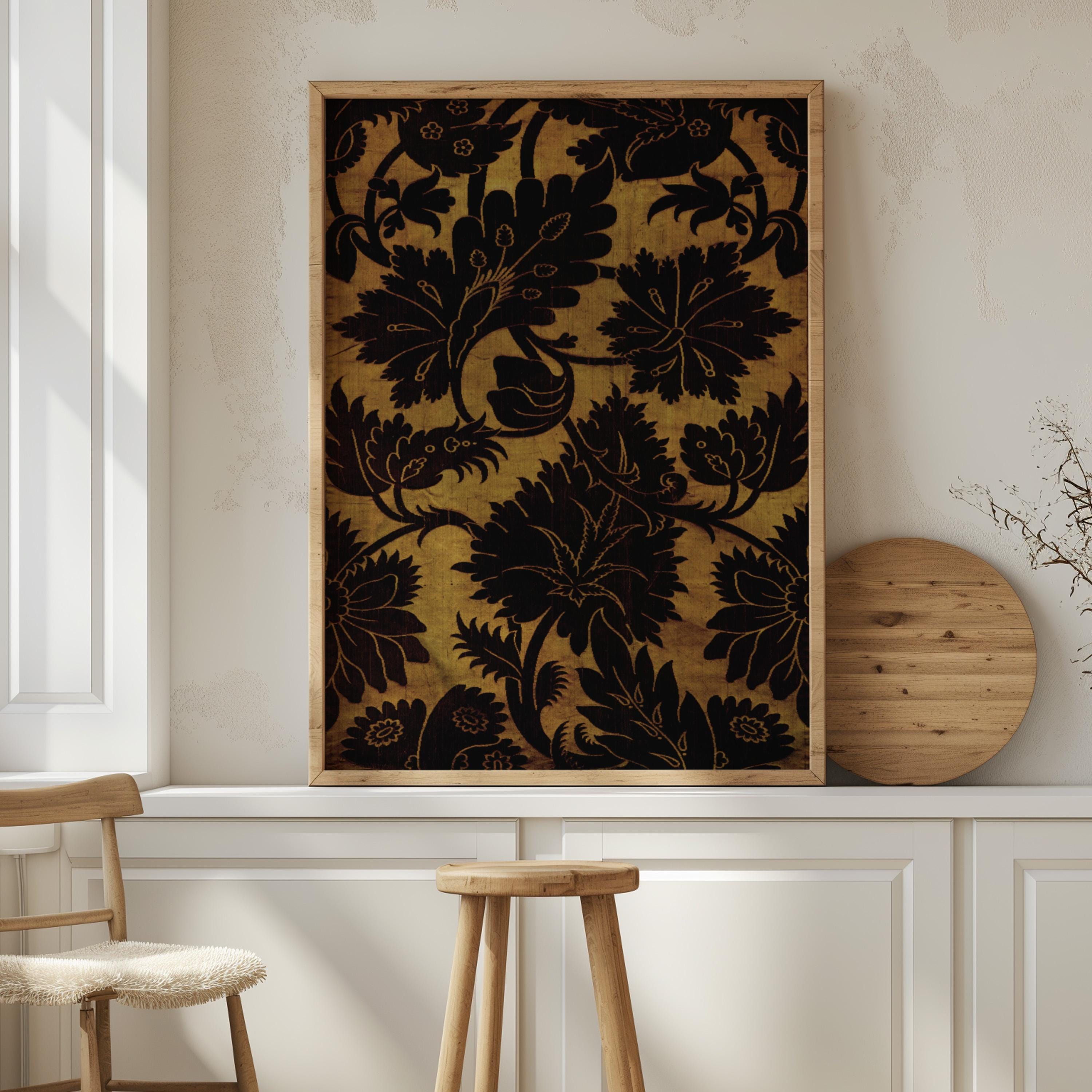 Gothic Gold and Black Botanical Print Gothic Black Damask Tapestry ...