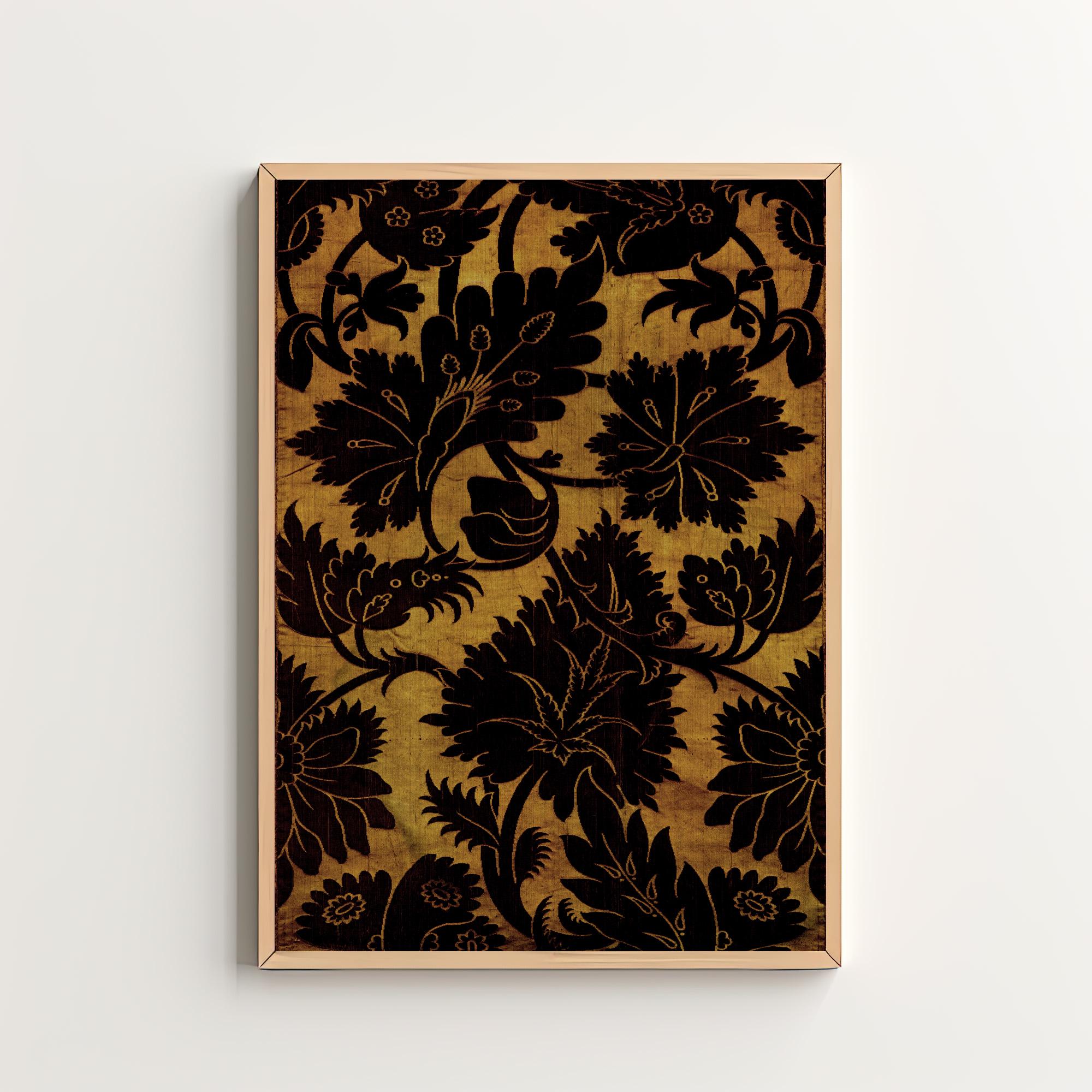 Gothic Gold and Black Botanical Print Gothic Black Damask Tapestry ...