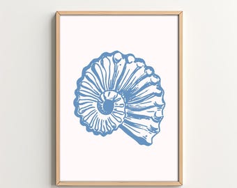 Light Blue Seashell Fan Shell Wall Print Neutral Art Poster Digital ...