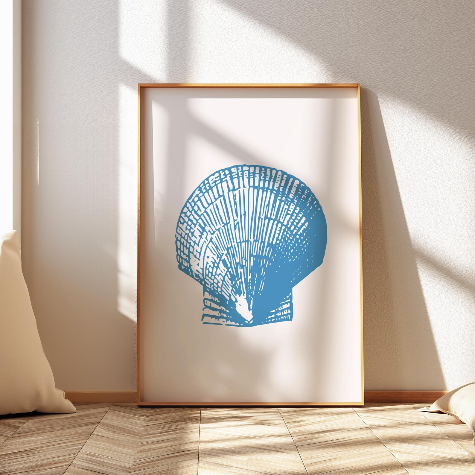 Light Blue Seashell Fan Shell Wall Print Neutral Art Poster Digital ...