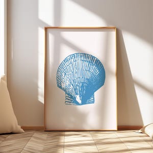 Light Blue Seashell Fan Shell Wall Print Neutral Art Poster Digital ...