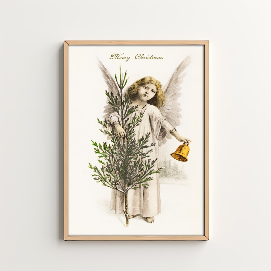 ANGEL Vintage Christmas Decor Printable Wall Art Holiday Angel Merry ...