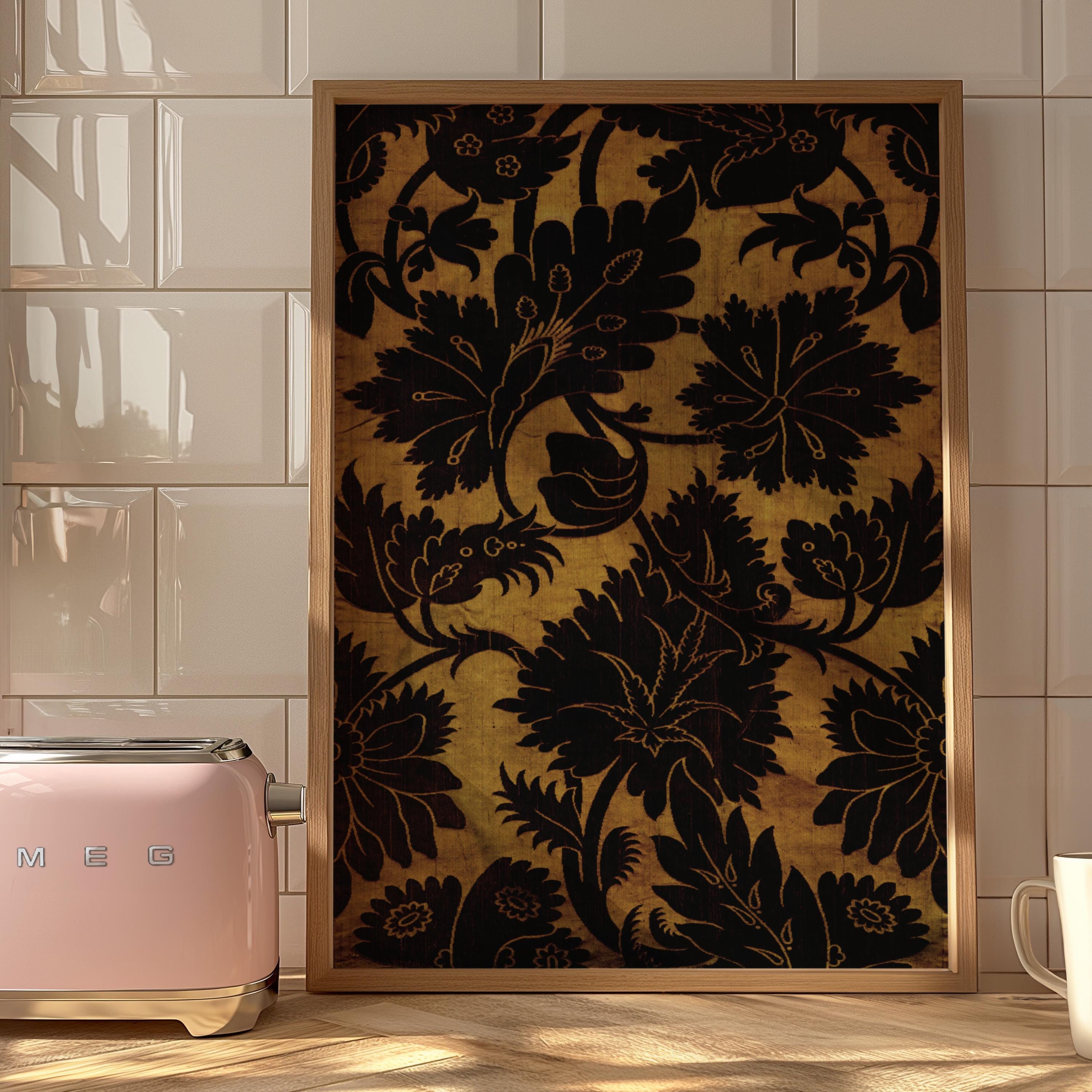 Gothic Gold and Black Botanical Print Gothic Black Damask Tapestry ...