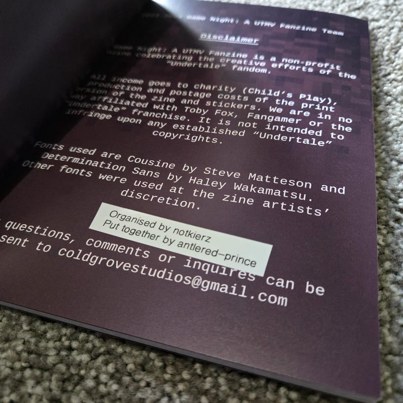 Game Night - an Undertale AU/UTMV Fanzine (book Only) - Etsy