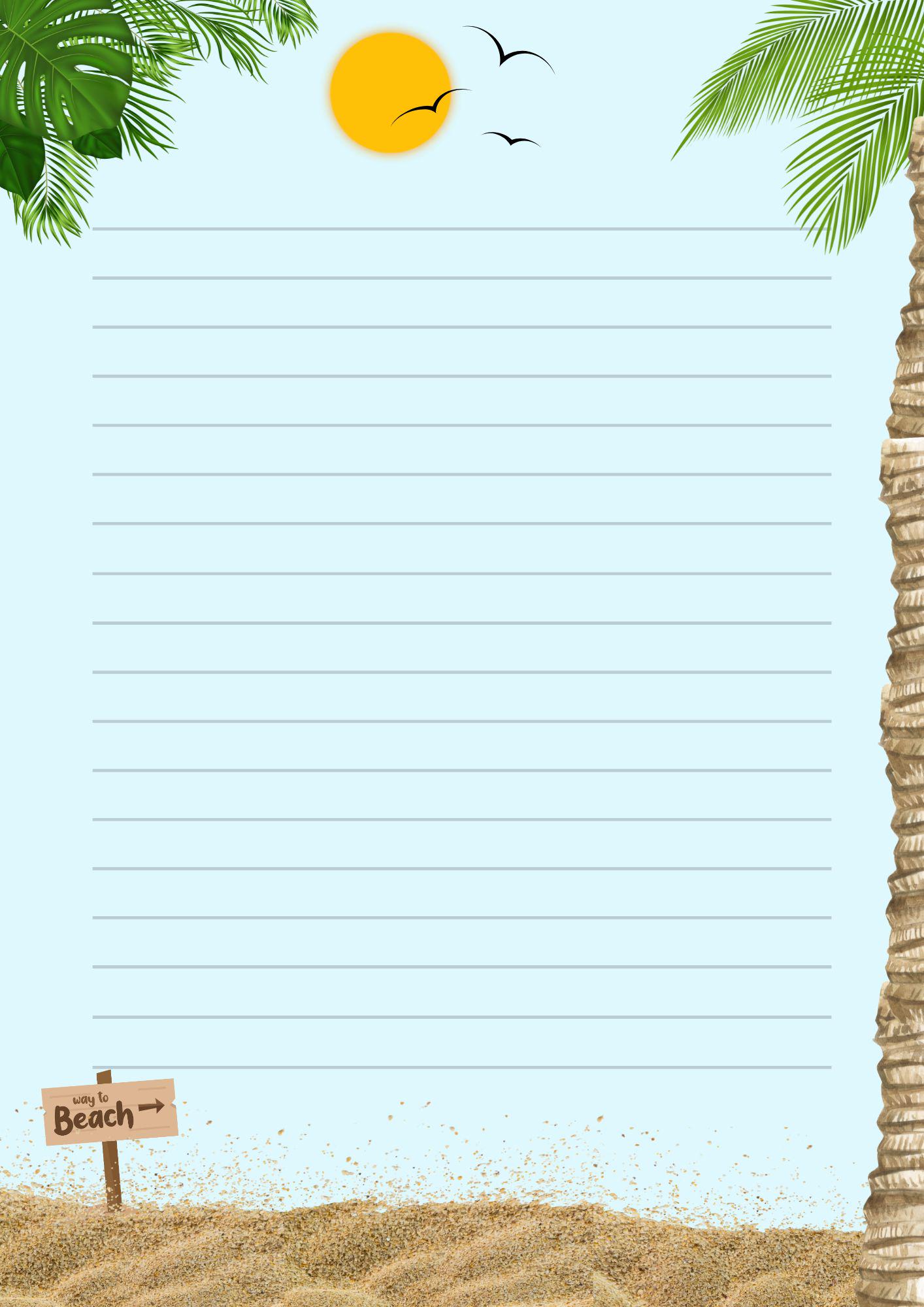Printable Stationery, Writing Paper, Summer, Way to Beach - Etsy