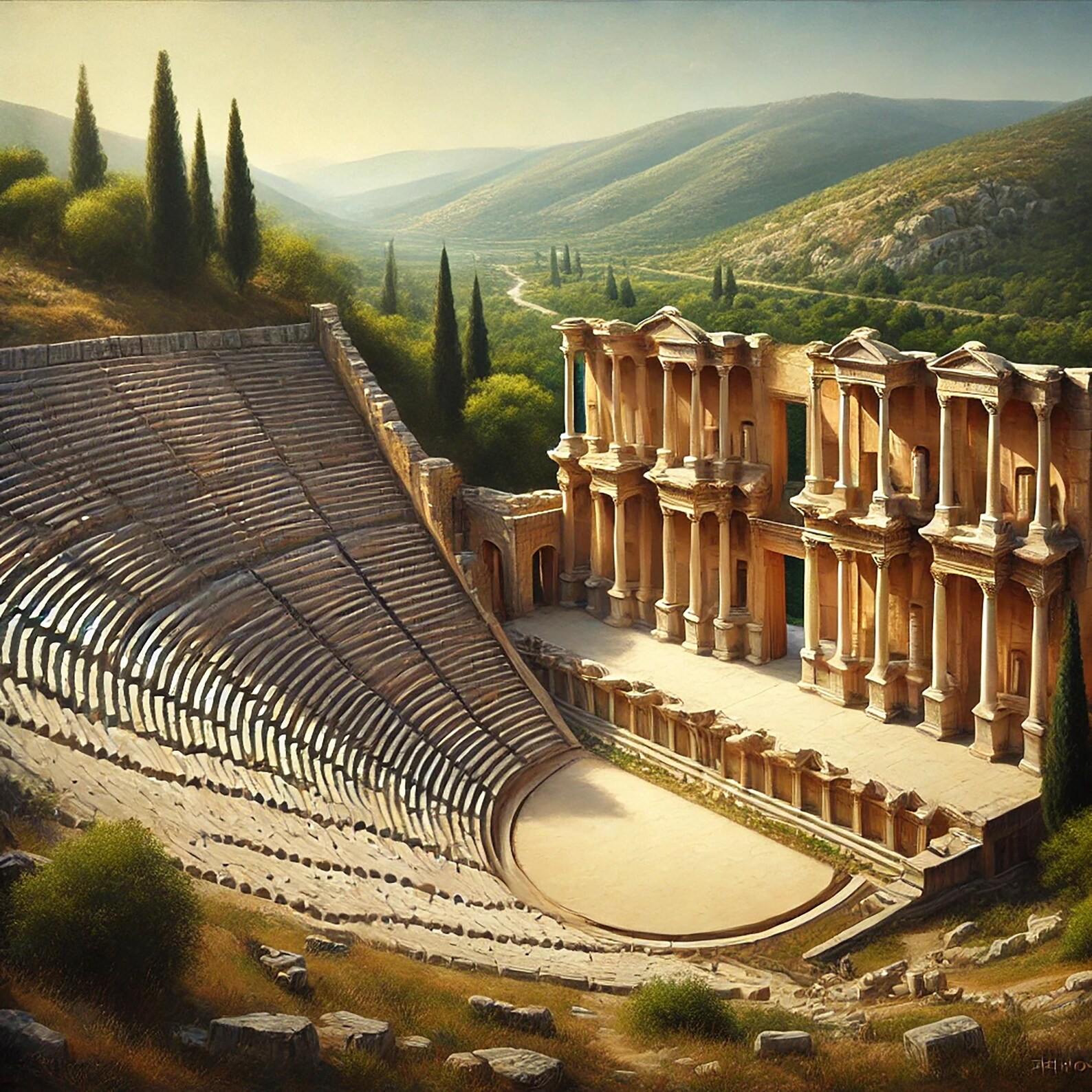 The Ancient Theater of Epidaurus as If Painted by Leonardo Da Vinci - Etsy