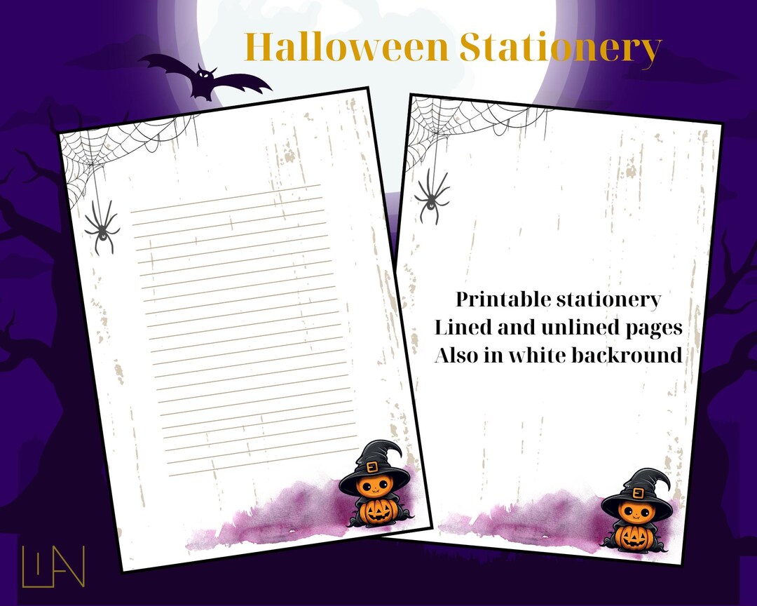 Halloween Stationery, Printable Writing Paper, Pumpkins & Hat - Etsy