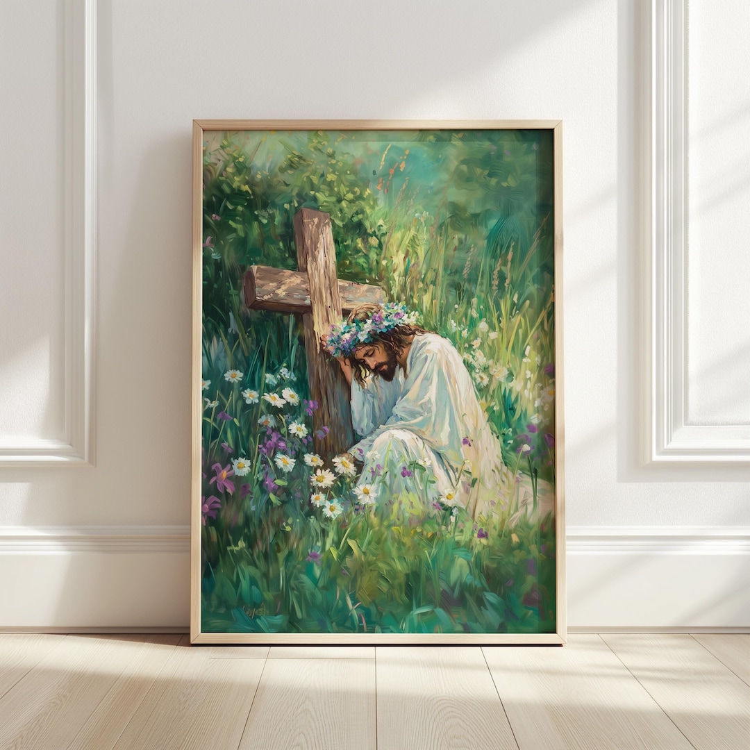 Flowers of Forgiveness Jesus Wall Art, Christian Home Decor, Oil Paint ...