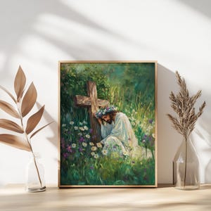 Flowers of Forgiveness Jesus Wall Art, Christian Home Decor, Oil Paint ...