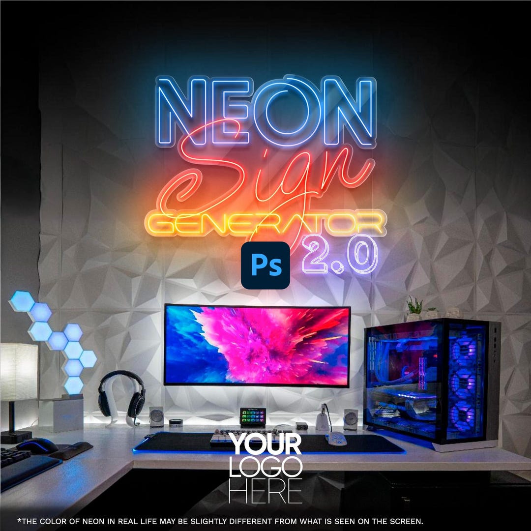 Generador de letreros de neón 2.0: plantilla editable de Photoshop con ...