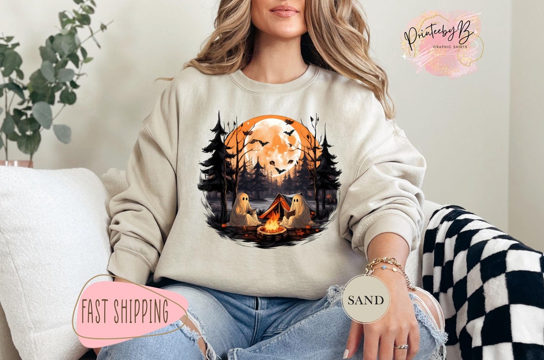 Ghost Campfire Reading Sweater, Cozy Fall Hoodie, Halloween Sweater ...