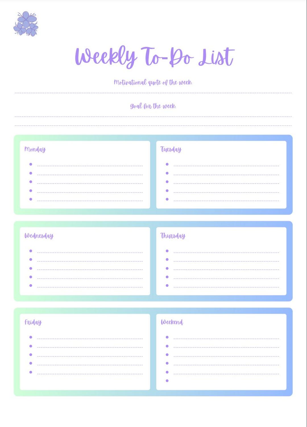 Weekly To-do List - Pretty in Purple - Etsy