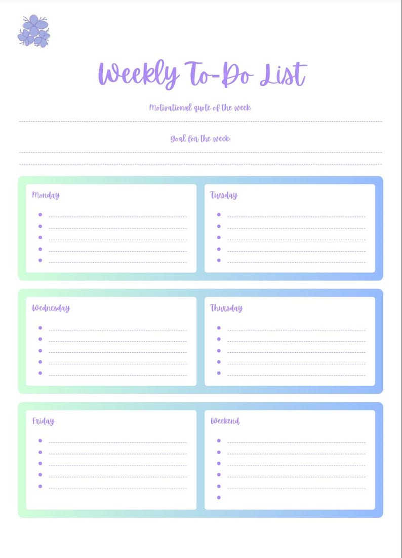 Weekly To-do List - Pretty in Purple - Etsy