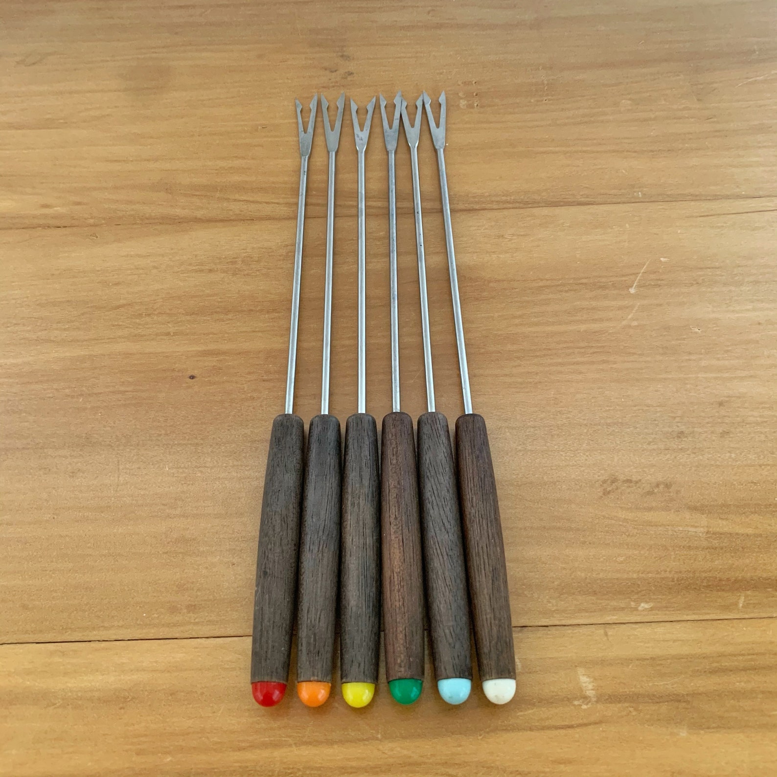 Vintage Fondue Rainbow Fork Set Vintage Wood Fondue Fork - Etsy