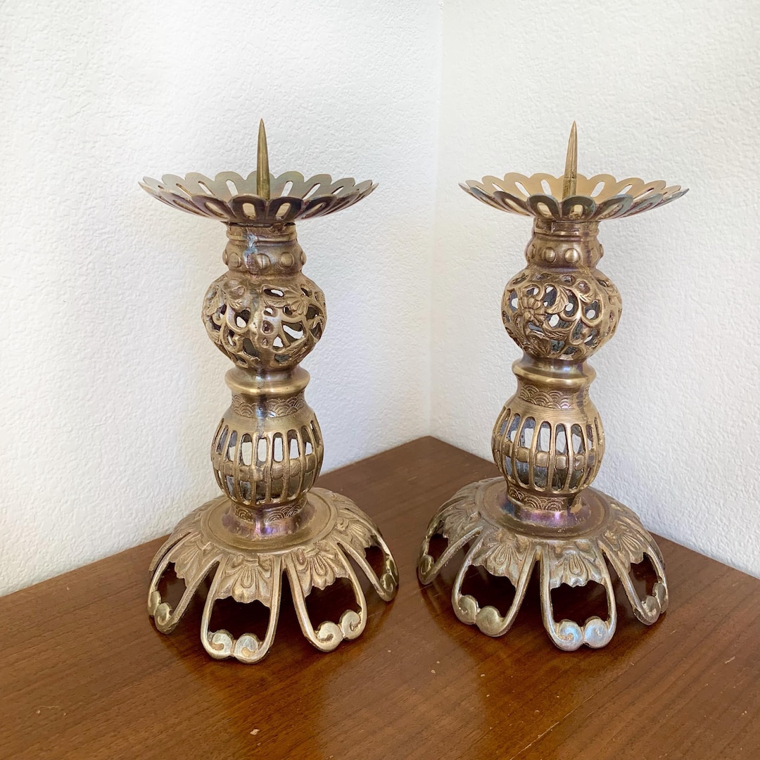 Ornate Heavy Brass Candlesticks - Set of 2 Brass Candlesticks - Brass ...