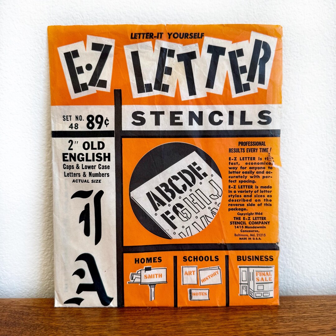 Vintage 1964 EZ Stencils - 2” Old English Letter Stencils Caps and ...