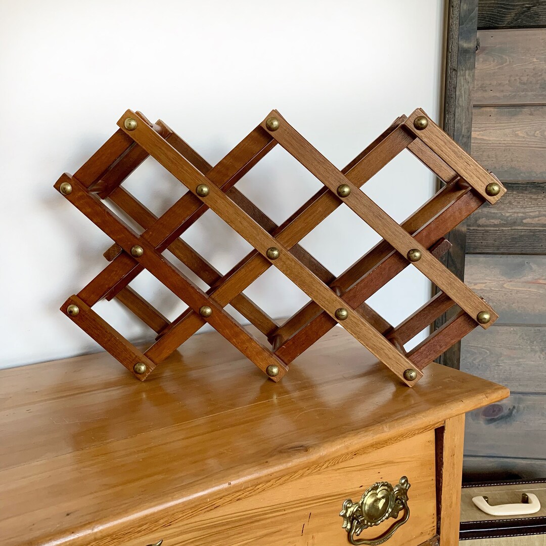 Vintage Accordion Wine Rack - Collapsible Wine Rack - Folding Wood Rack ...
