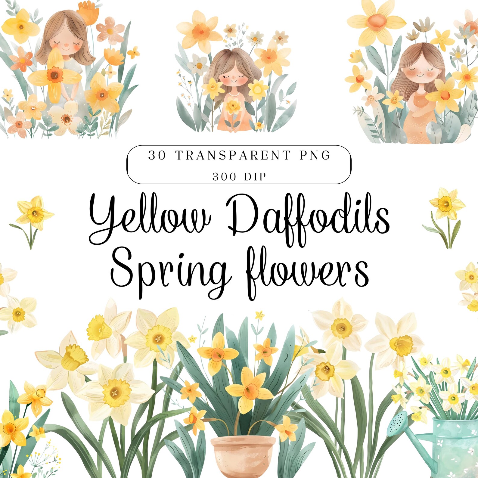 Little Flower Girls Watercolor Clipart,young Floral Girl Png ...