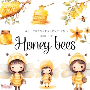 Cute Bee Watercolor Clipart,watercolor Bees and Honey Clipart,baby ...