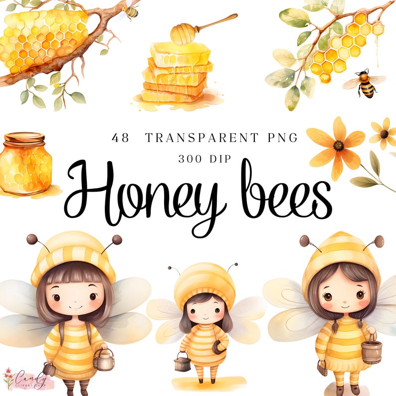 Cute Bee Watercolor Clipart,watercolor Bees and Honey Clipart,baby ...