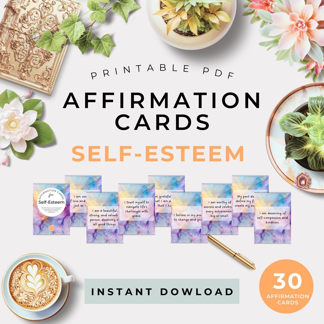 Self-esteem Affirmation Cards. Self-worth. Self-love. Self-acceptance ...