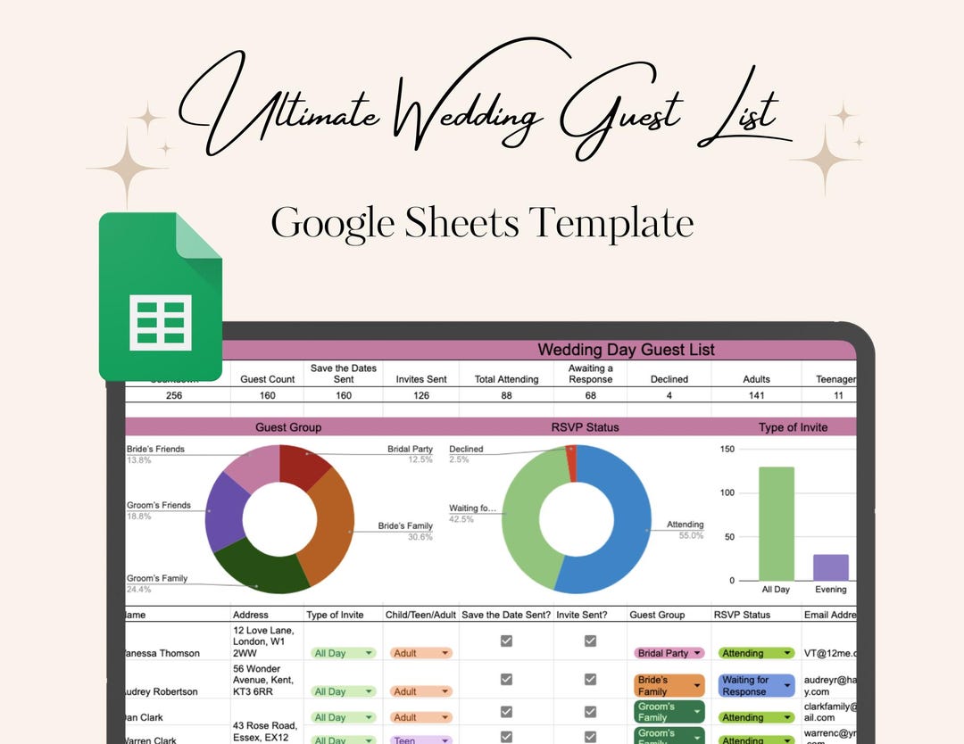 Wedding Guest List Spreadsheet Wedding Planning Spreadsheet Wedding ...