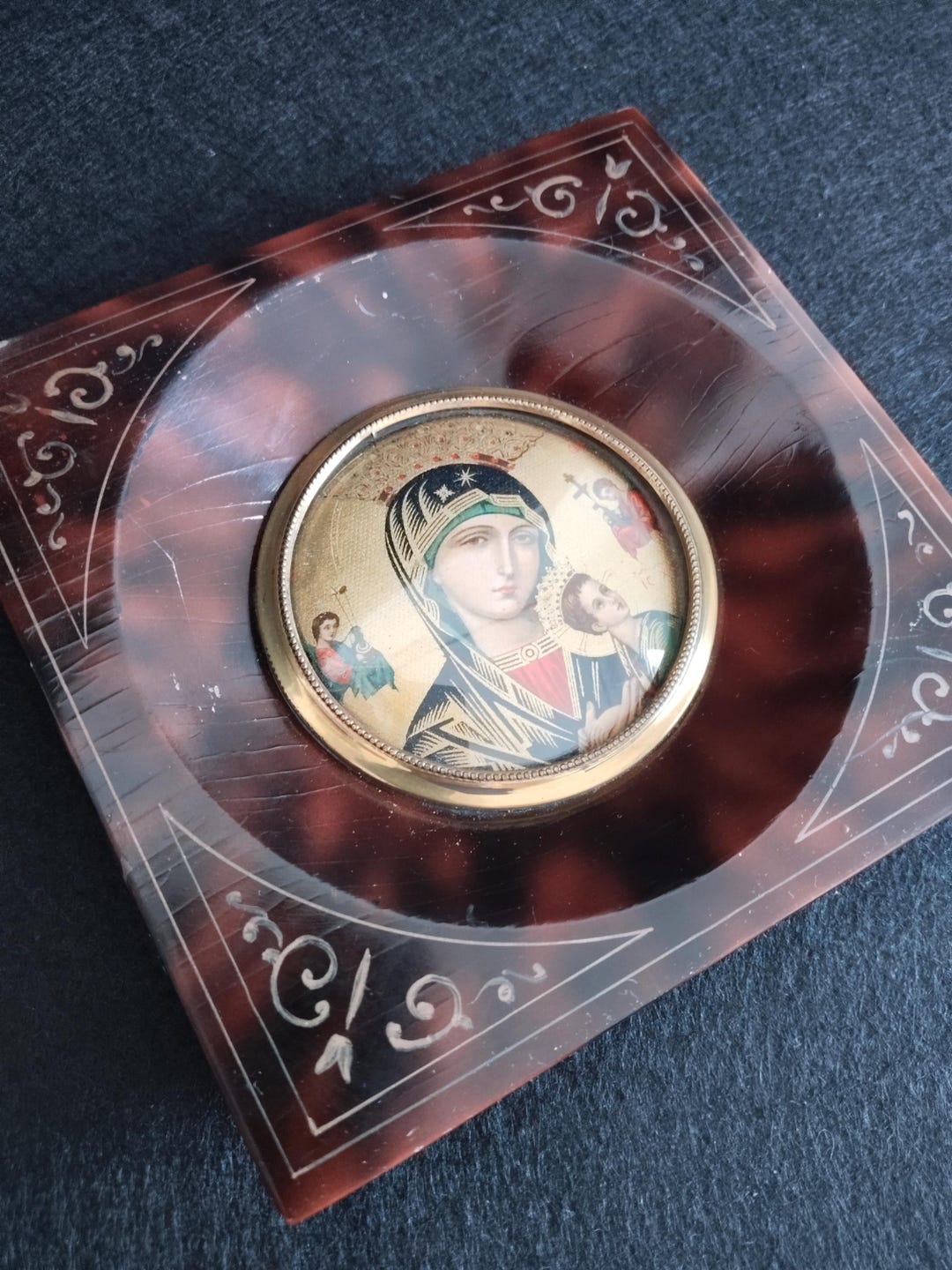 Antique Miniature Portrait Depicting the Virgin Mary and Jesus Christ ...