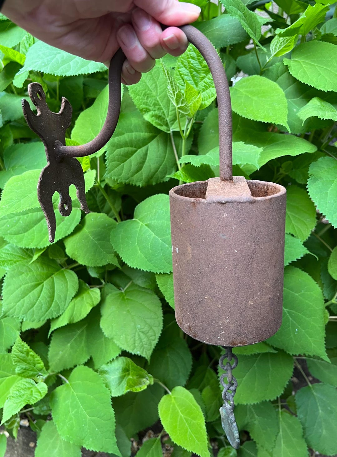 Rustic Cast Iron Garden Bell- Wall Mounted Heavy Gooseneck Cylindrical ...